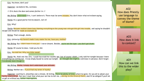 NEW GCSE AQA 9-1 AN INSPECTOR CALLS EXTRACT BUNDLE ALL SCAFFOLDED AO1/2 ...