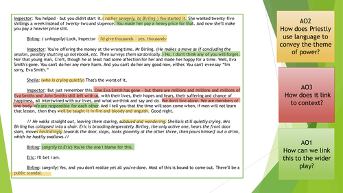 NEW GCSE AQA 9-1 AN INSPECTOR CALLS EXTRACT BUNDLE ALL SCAFFOLDED AO1/2 ...