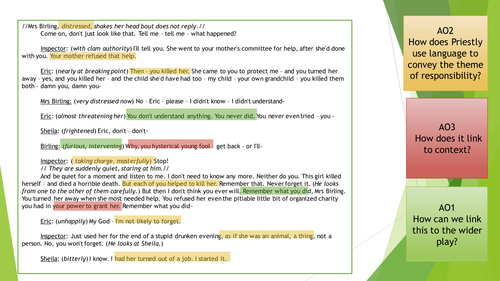 NEW GCSE AQA 9-1 AN INSPECTOR CALLS EXTRACT BUNDLE ALL SCAFFOLDED AO1/2 ...