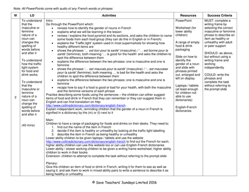 Healthy & Unhealthy and Gender Agreement in French Lesson Plan and ...