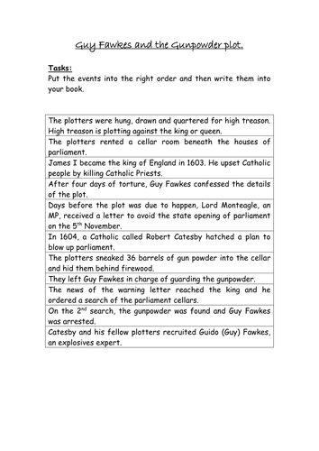 Events of the Gunpowder Plot | Teaching Resources