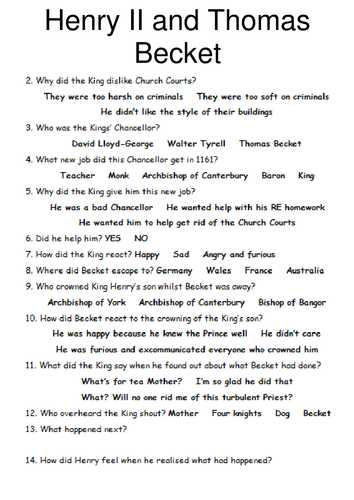 Murder of Thomas Becket | Teaching Resources