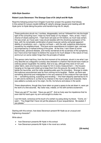 'Dr Jekyll and Mr Hyde' example exam and exemplar answer 19th Century ...