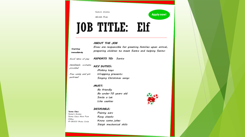 Christmas Elf job description | Teaching Resources