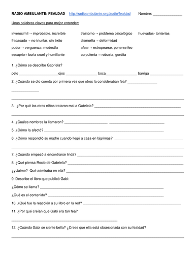 RADIO AMBULANTE: La fealdad Listening Practice questions w podcast ...