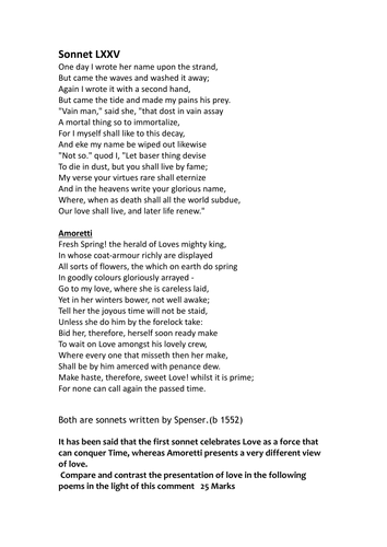 AQA unseen Poetry - Spenserian Sonnets | Teaching Resources