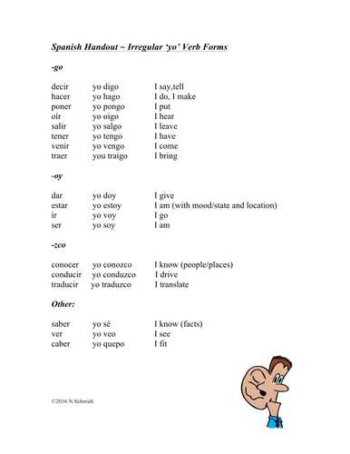 Spanish Irregular First-Person (yo-form) Verbs | Teaching Resources
