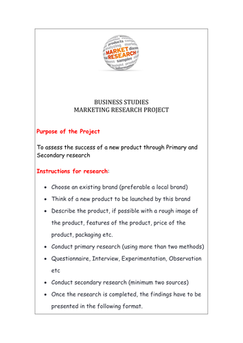 IGCSE Business Studies - Marketing Research Project | Teaching Resources