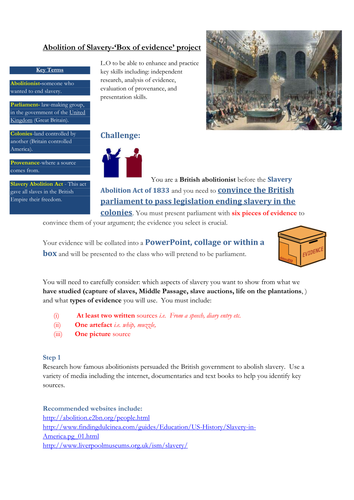 Abolition of Slavery-‘Box of evidence’ project | Teaching Resources