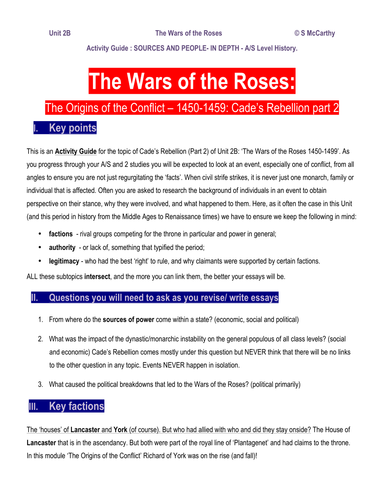 History A/S: Wars of the Roses 'The Origins of the Conflict 1450-9 ...
