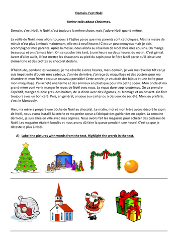Noel in France reading task | Teaching Resources