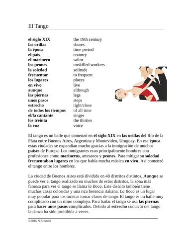 El tango Lectura y Cultura ~ Tango Spanish Cultural Reading | Teaching ...