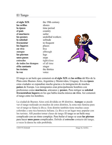 El tango Lectura y Cultura ~ Tango Spanish Cultural Reading | Teaching ...
