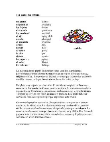 La comida latina Lectura y Cultura - Latin Food Reading (ceviche ...