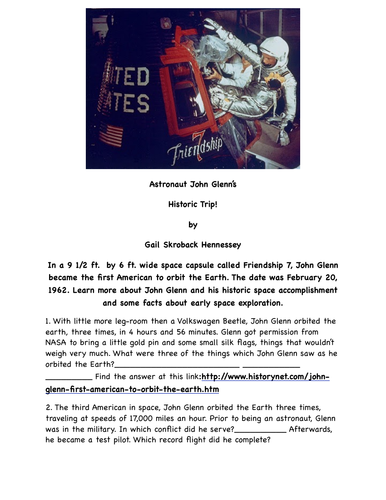 Astronaut John Glenn: A Webquest(Internet Search Activity) | Teaching ...