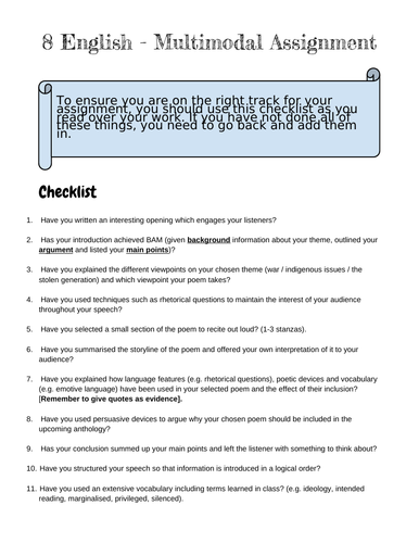 Protest Poetry - Assessment handout | Teaching Resources