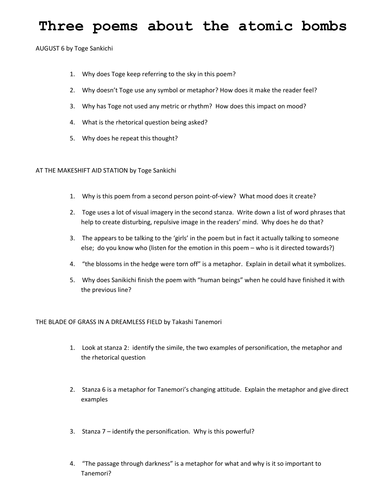 War poetry - Analysing poems about the Atomic bombing of Hiroshima ...
