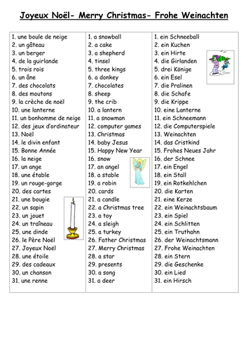 Christmas Vocabulary in French and German (Colour Match) | Teaching ...