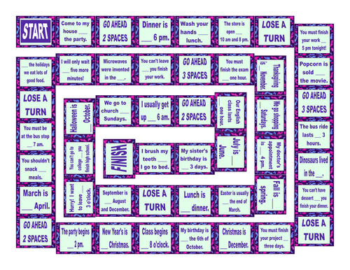 Prepositions of Time Board Game | Teaching Resources