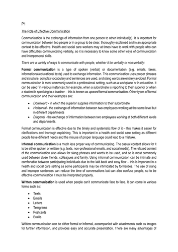 Health and Social Care BTEC Level 3 Unit 1 Assignment 1 P1 P2 M1 | Teaching Resources