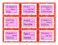 Comparative Adjective Cards 4 Pages = 36 Cards | Teaching Resources