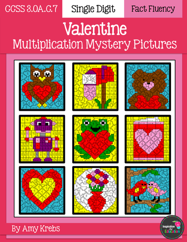 Valentine Multiplication Mystery Pictures | Teaching Resources