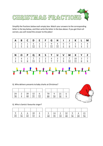 Simplifying Fractions - Christmas Code Cracker | Teaching Resources