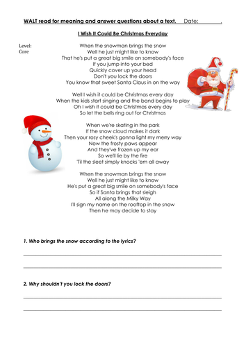 Differentiated Christmas Comprehension for Song 'I Wish It Could Be ...