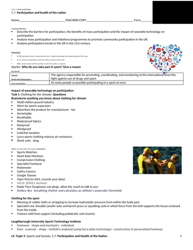 A-level PE EDEXCEL (Spec 2016) 5.7: Participation and health of the ...