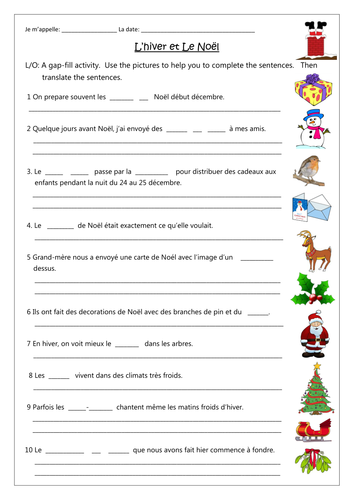 FRENCH - CHRISTMAS - L'hiver et Le Noël - Worksheets | Teaching Resources