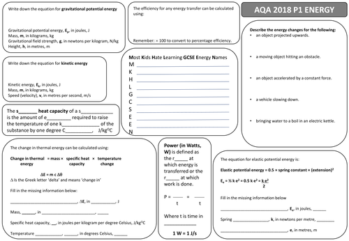 New 2018 AQA GCSE Physics / Trilogy Science P1 Energy revision ... New 2018 AQA GCSE Physics / Trilogy Science P1 Energy revision ...