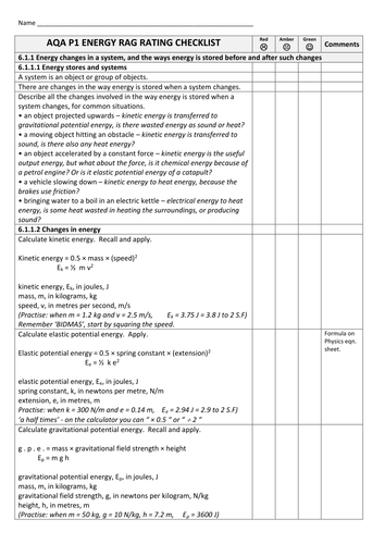 New 2018 Aqa Gcse Physics Trilogy Science P1 Energy Revision
