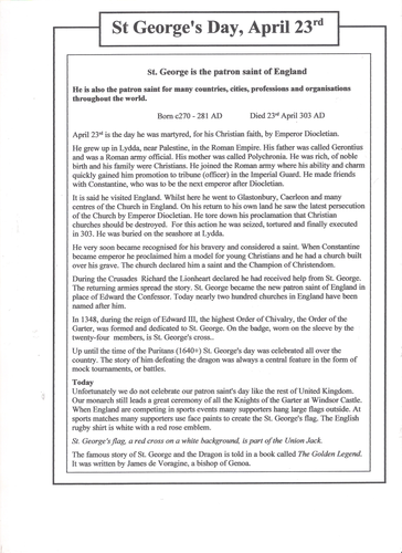 Saint George, Patron saint of England, Feast Day 23rd April | Teaching ...