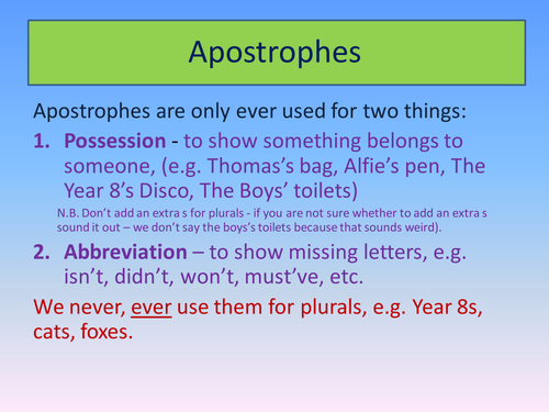 SPAG pack -- homophones, apostrophes, commas and run on sentences ...