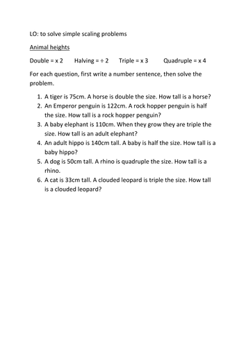 Simple scaling problems involving measure | Teaching Resources