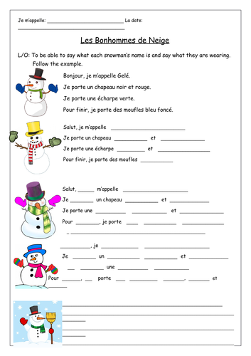 FRENCH - Snowmen - Les Bonhommes de Neige - Worksheets | Teaching Resources