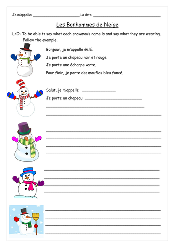 FRENCH - Snowmen - Les Bonhommes de Neige - Worksheets | Teaching Resources
