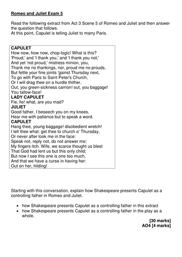 Romeo and Juliet: 11 exams written in the style of AQA Literature Paper ...