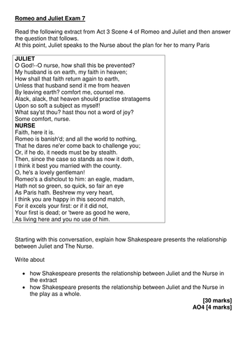 Romeo and Juliet: 11 exams written in the style of AQA Literature Paper ...