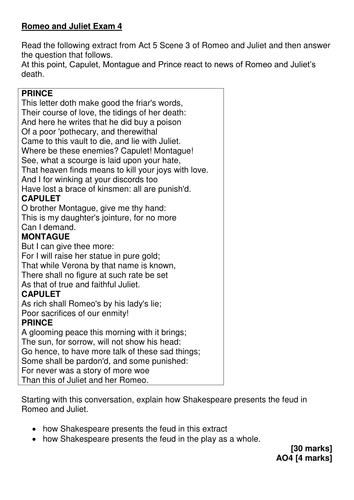 Romeo and Juliet: 11 exams written in the style of AQA Literature Paper 1 exam. | Teaching Resources