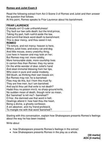 Romeo and Juliet: 11 exams written in the style of AQA Literature Paper ...
