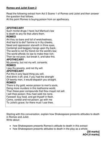 Romeo and Juliet: 11 exams written in the style of AQA Literature Paper ...