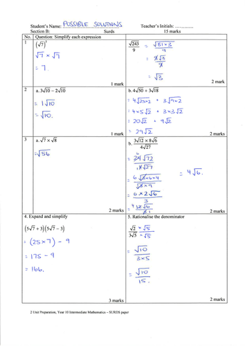 Surds Year 10 NSW Mathematics (5.2) | Teaching Resources