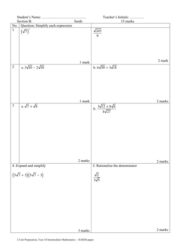 Surds Year 10 NSW Mathematics (5.2) | Teaching Resources