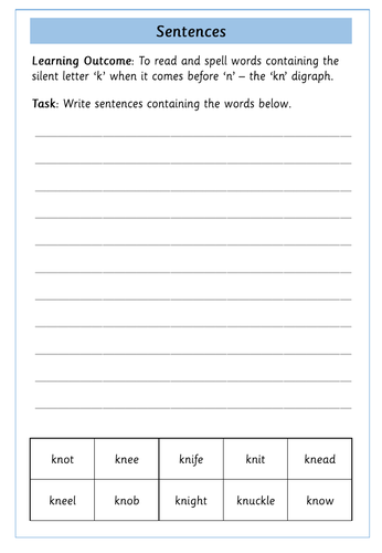 'gn' and 'kn' Digraphs Worksheets | Teaching Resources