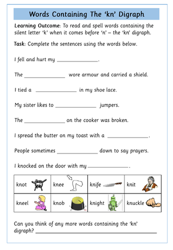 'gn' and 'kn' Digraphs Worksheets | Teaching Resources