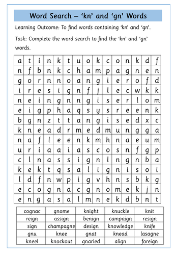 'gn' and 'kn' Digraphs Worksheets | Teaching Resources