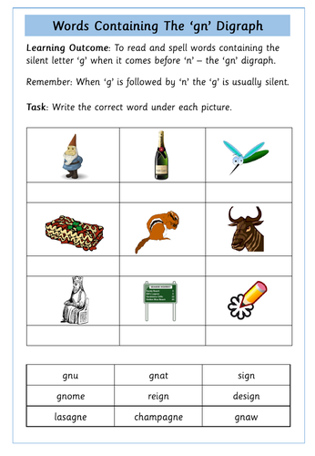 'gn' and 'kn' Digraphs Worksheets | Teaching Resources