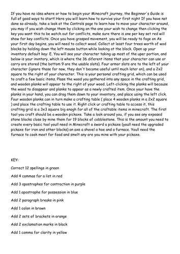 KS2 MINECRAFT THEMED PROOF-READING AND EDITING TASK | Teaching Resources