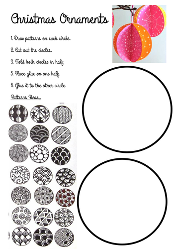Christmas Ornaments Activity/Worksheet (Art, Craft and Design ...